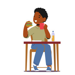 Boy eating fast food Royalty Free Vector Image