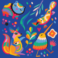 Cute abstract australian animals flowers Vector Image