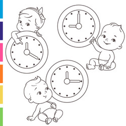 Little baby with clocks time for children Vector Image
