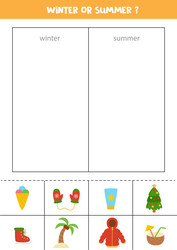 Sorting cards into winter or summer logical game Vector Image