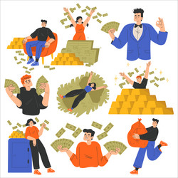Rich man character sitting on gold bar Royalty Free Vector