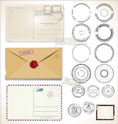 Old postal letter with postmark stamps antique Vector Image