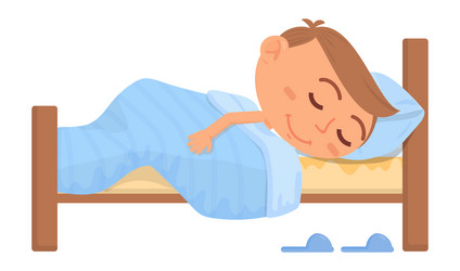 Cute little boy sleeping sweetly in his bed under Vector Image