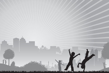 Tree background with children reading Royalty Free Vector