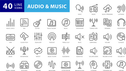 Music thin line icons set musical instruments Vector Image
