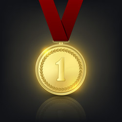 3d realistic golden medal with red ribbon Vector Image