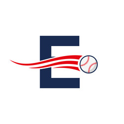 Baseball logo on letter e with moving Royalty Free Vector