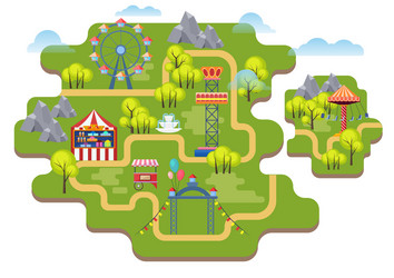 Amusement park concept landscape map with flat Vector Image