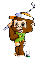 Professional golf monkey is hitting the ball Vector Image