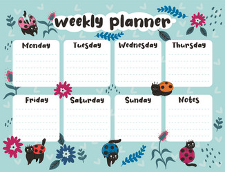 Cute calendar weekly planner Royalty Free Vector Image