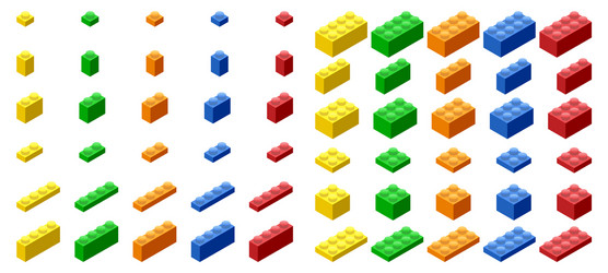 Isometric plastic building blocks and tiles Vector Image