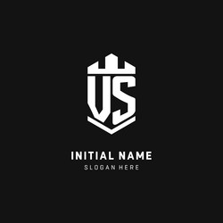 Initial vs logo monoline shield icon shape Vector Image