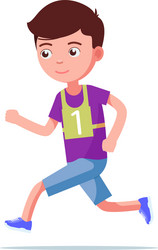Cartoon boy running a marathon Royalty Free Vector Image