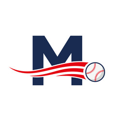 Letter m baseball logo concept with moving Vector Image