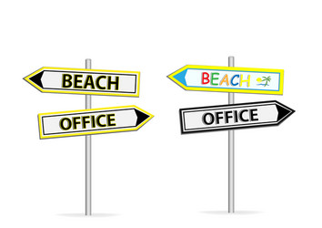 Two different design road signs office ocean Vector Image