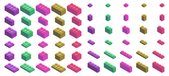 Isometric plastic building blocks and tiles Vector Image