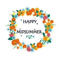 Happy midsummer greeting poster floral wreath Vector Image