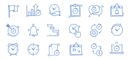 Time calendar doodle line icon set hand drawn Vector Image