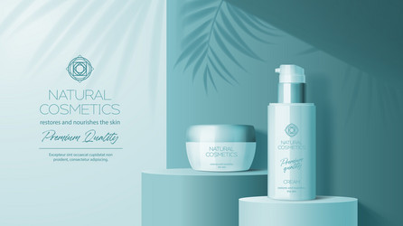 Blue podium and water cosmetics beauty product ad Vector Image