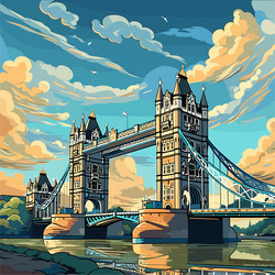 Tower bridge hand-drawn comic bridge Royalty Free Vector
