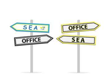 Two different design road signs office ocean Vector Image