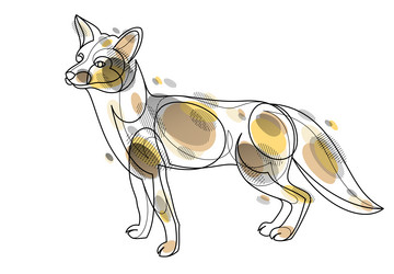 Cute red fox adorable wild animal linear drawing Vector Image