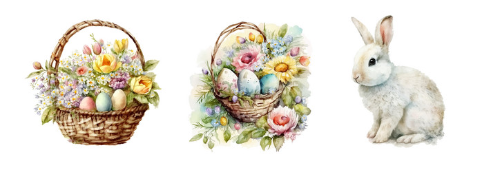 A basket of easter eggs with flowers and leaves Vector Image