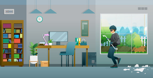 Silhouette of a thief break into the house Vector Image