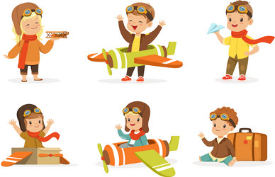 Kids playing pilot wearing airman costume Vector Image