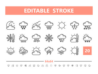 20 weather icons weather forecast line icon set Vector Image