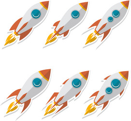 Rocket ship sticker label badge flat design set Vector Image