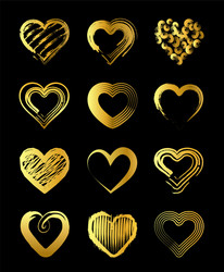 Doodle golden hearts hand drawn love heart icons Vector Image