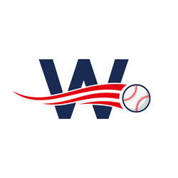 Letter w baseball logo concept with moving Vector Image