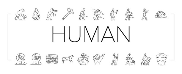 Human evolution man caveman isometric icons set Vector Image