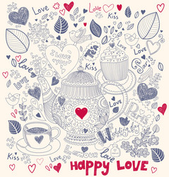 Love pattern with teapot Royalty Free Vector Image