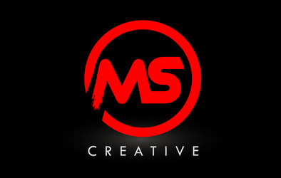 Red ms circular letter logo with circle brush Vector Image