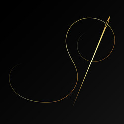 Golden sewing scissors needle with nick thimble Vector Image