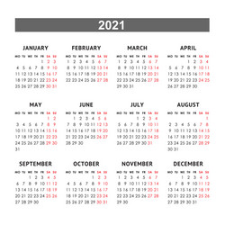 Calendar 2020 2021 week starts from monday Vector Image