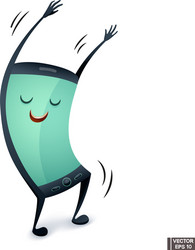 Cartoon character dancing happy phone Royalty Free Vector