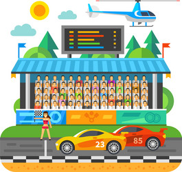 Cartoon race track with cars card poster Vector Image