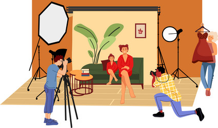 Photo studio cartoon photographers shooting Vector Image