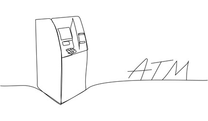 Atm cash machine bank one line art continuous Vector Image