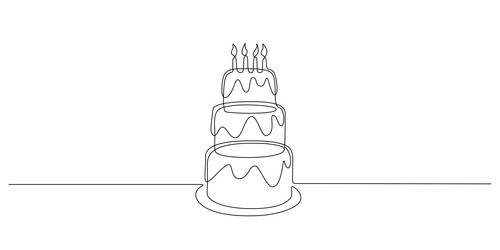 Continuous one line drawing of birthday cake Vector Image