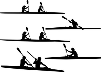 Four kids rowing boat along the river Royalty Free Vector