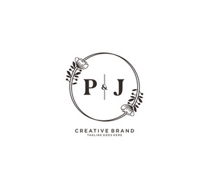 Initial pj letters hand drawn feminine and floral Vector Image