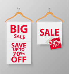Hanging sale signage clothing hanger banners icon Vector Image
