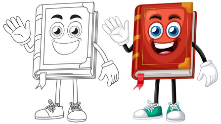Two animated book characters one colored Vector Image