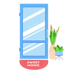 Blue open door with arched glass window on top Vector Image