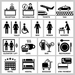 Hotel and station icons set Royalty Free Vector Image