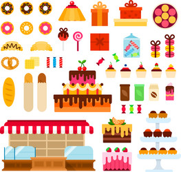 Confectionery bakery store counter flat Royalty Free Vector